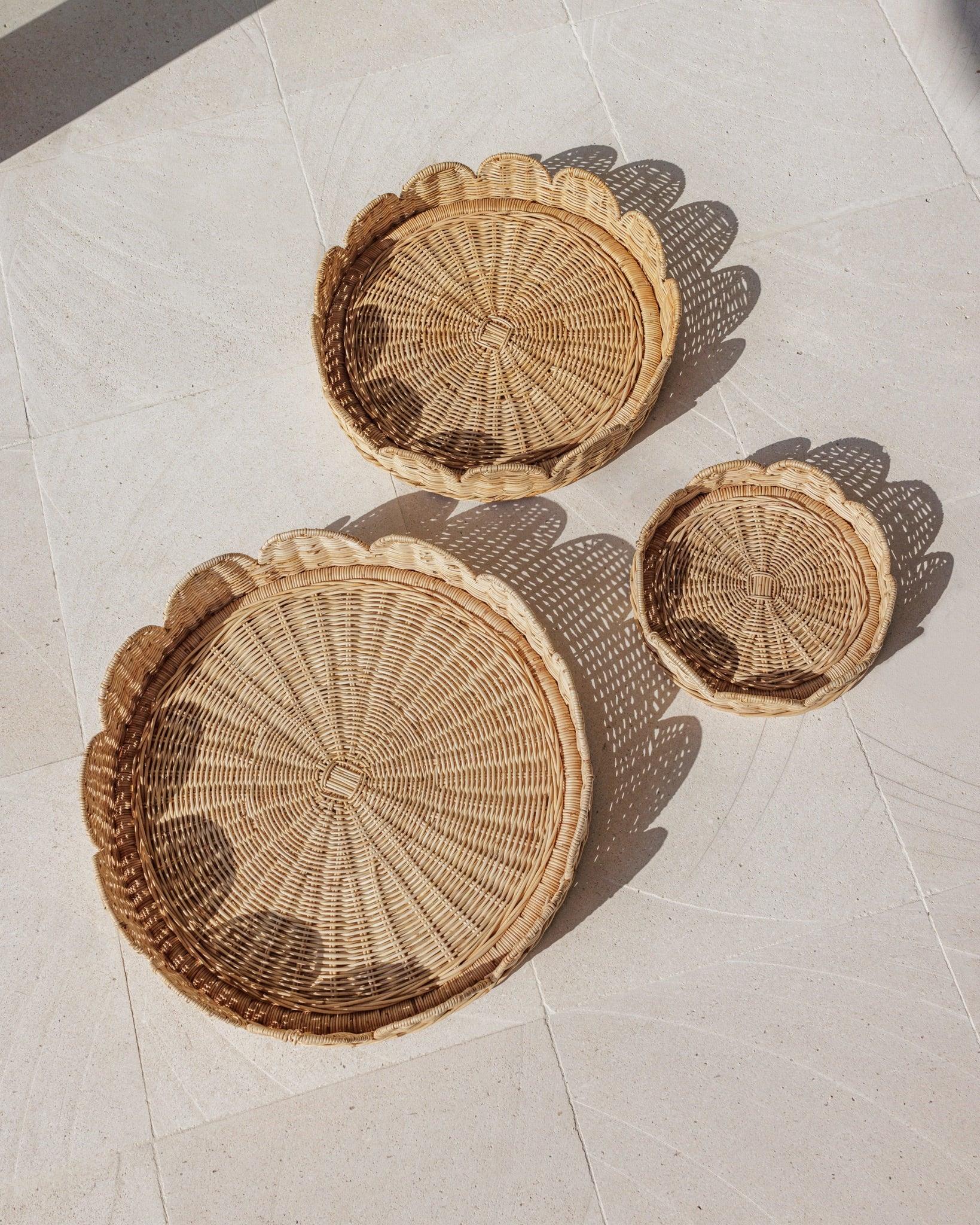Round Wicker Tray | Scallop Round Tray | Zaara's Market